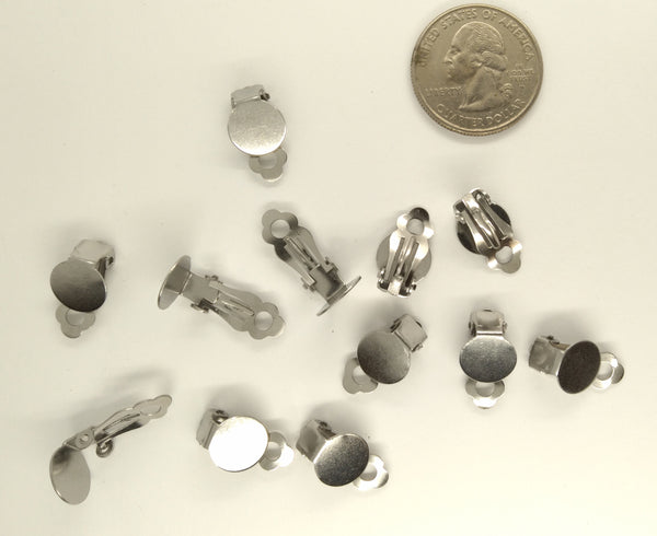 6pair of stainless steel clip earring jewelry findings with 10mm gluin ...